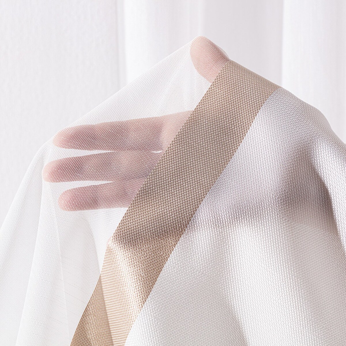 Firana na taśmie wave, ecru z satynowym pasem na dole, Woale i firany ...