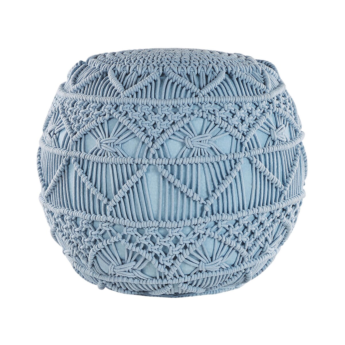 Okrągły dziergany puf boho otoman bawełna niebieski 40 x 40 cm Kayseri