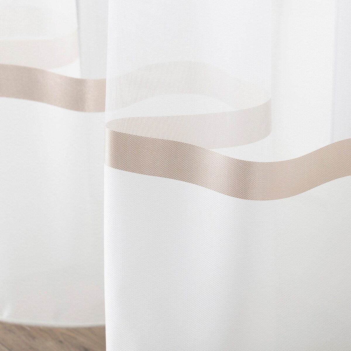 Firana na taśmie wave, ecru z satynowym pasem na dole, Woale i firany ...