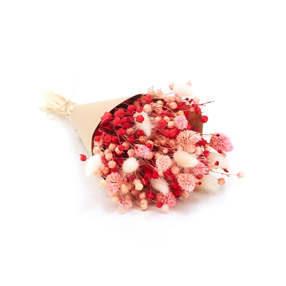 Zestaw suszonych kwiatów do wazonu Red roz. S - len, phalaris, lagurus ...