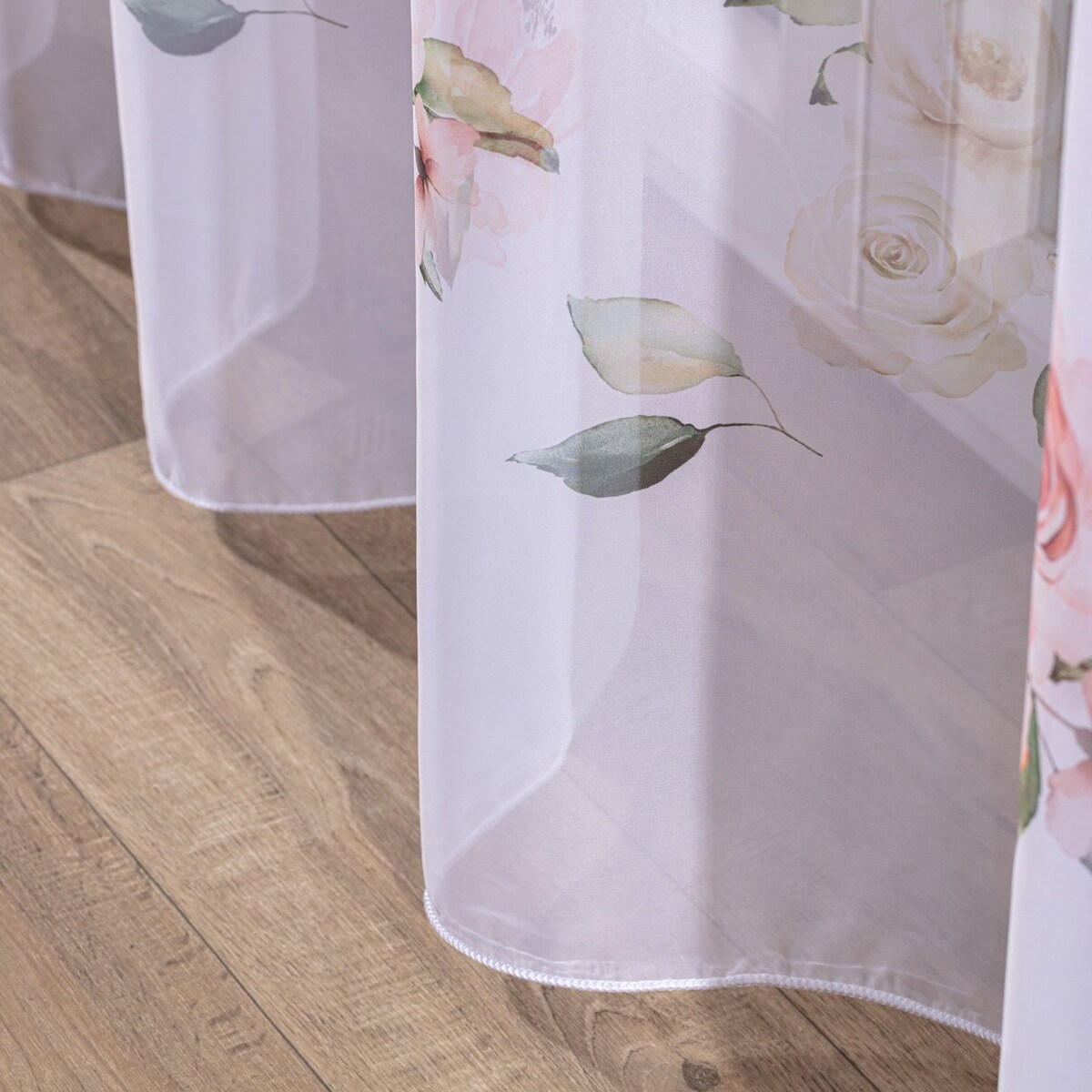 Firana na haczykach flex podwójnych, biały w róże, Woale i firany ...