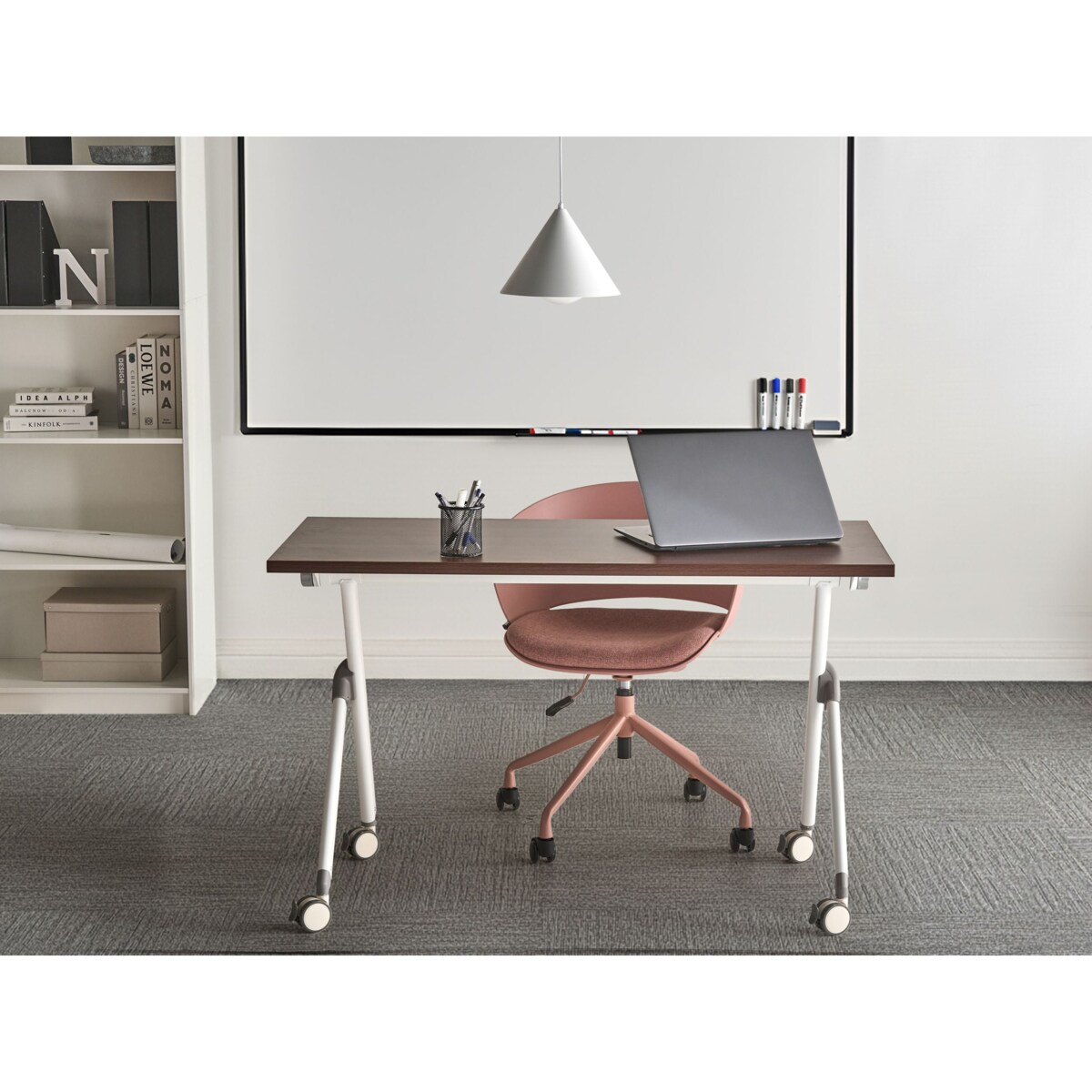 Biurko prostokątne składane metalowa rama z kółkami mobilne 120 x 60 cm ...