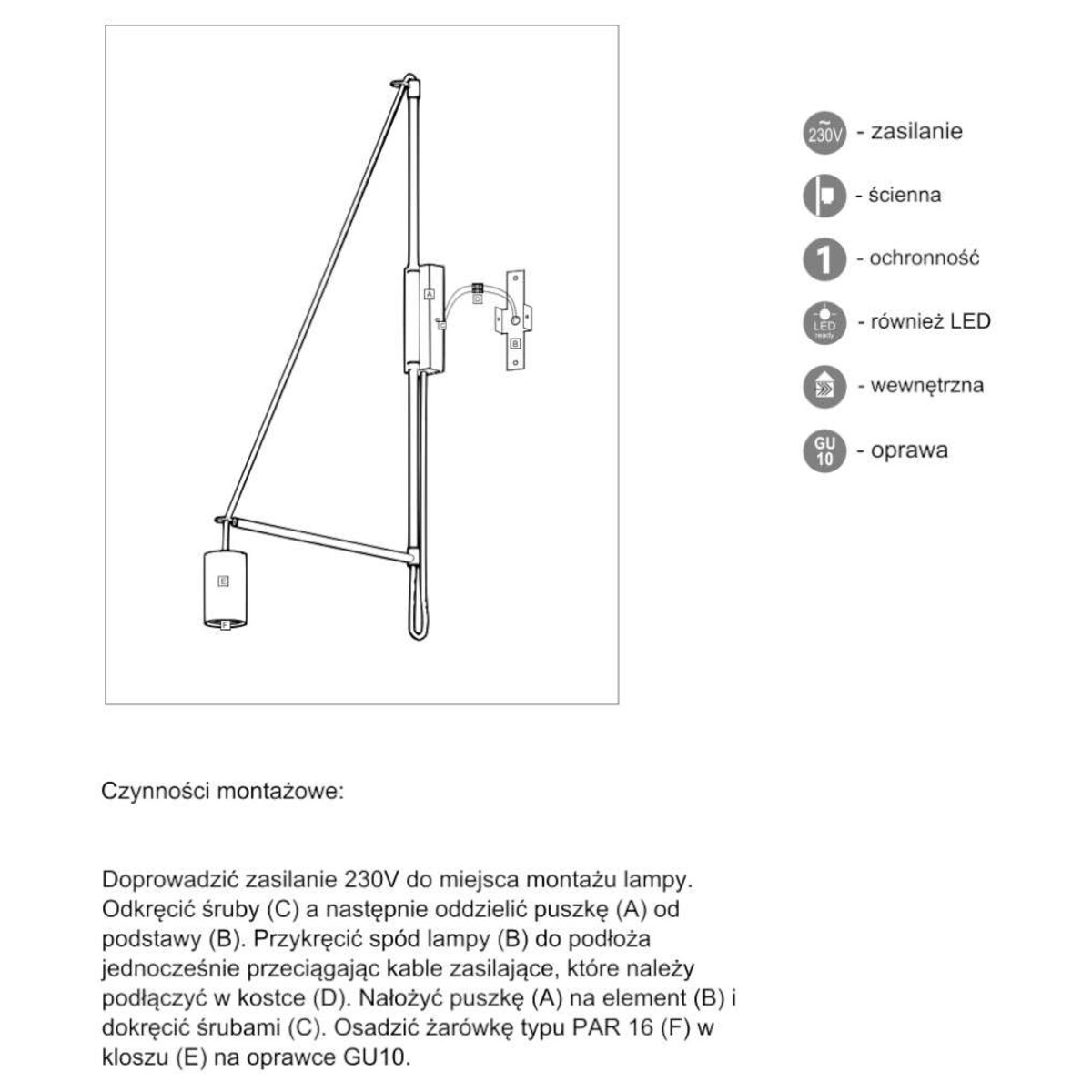 Kinkiet LAMPA ścienna KABE 9016 Shilo metalowa OPRAWA tuba na ...
