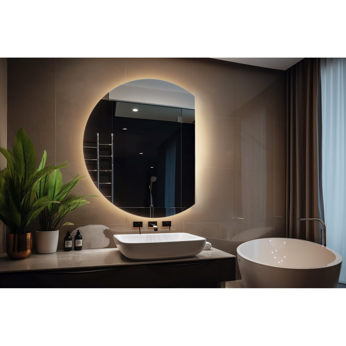 Lustro LED ścięte koło - światło ciepłe - 74x90 cm