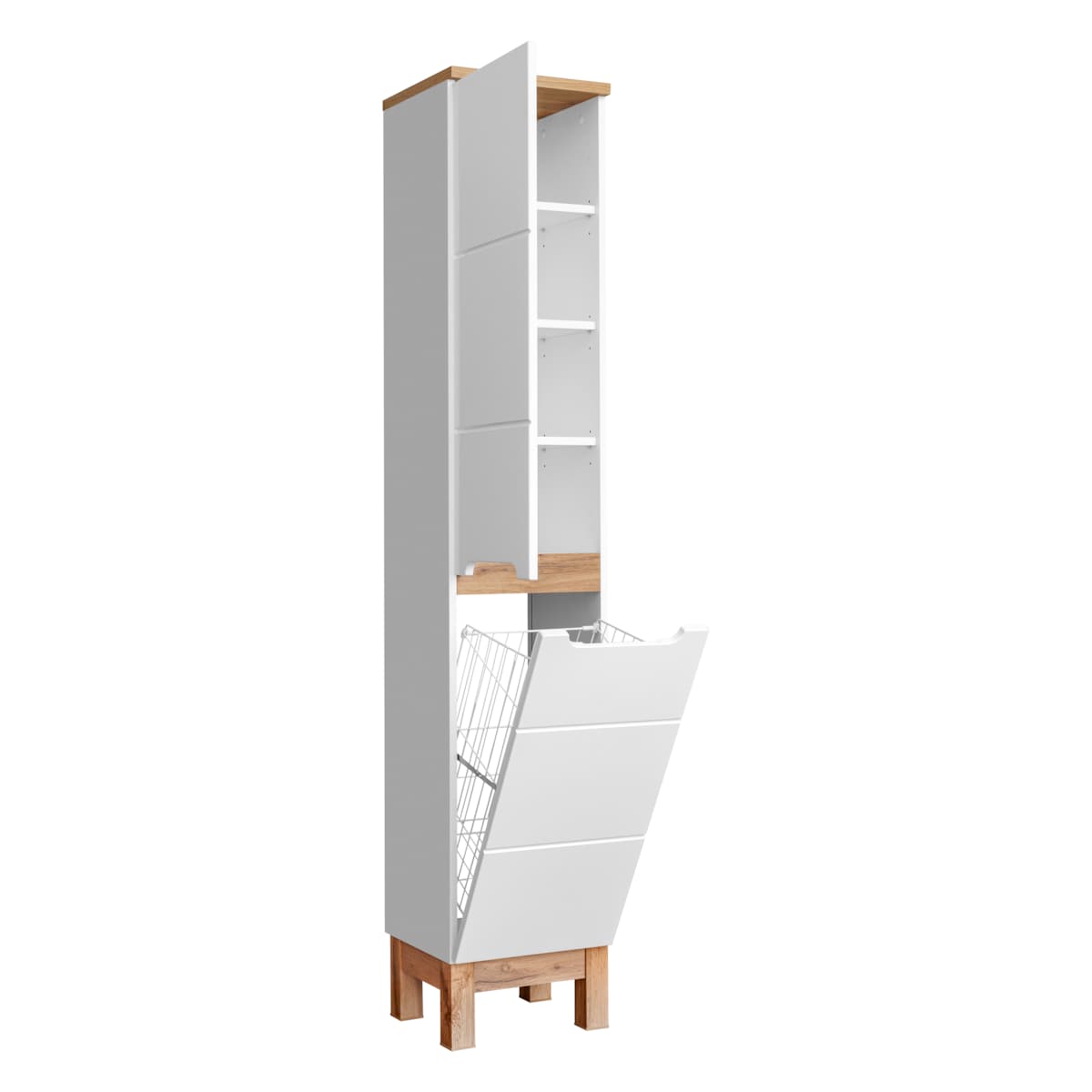 Szafka Bali White o wysokości 35 cm z koszem na pranie | home&you