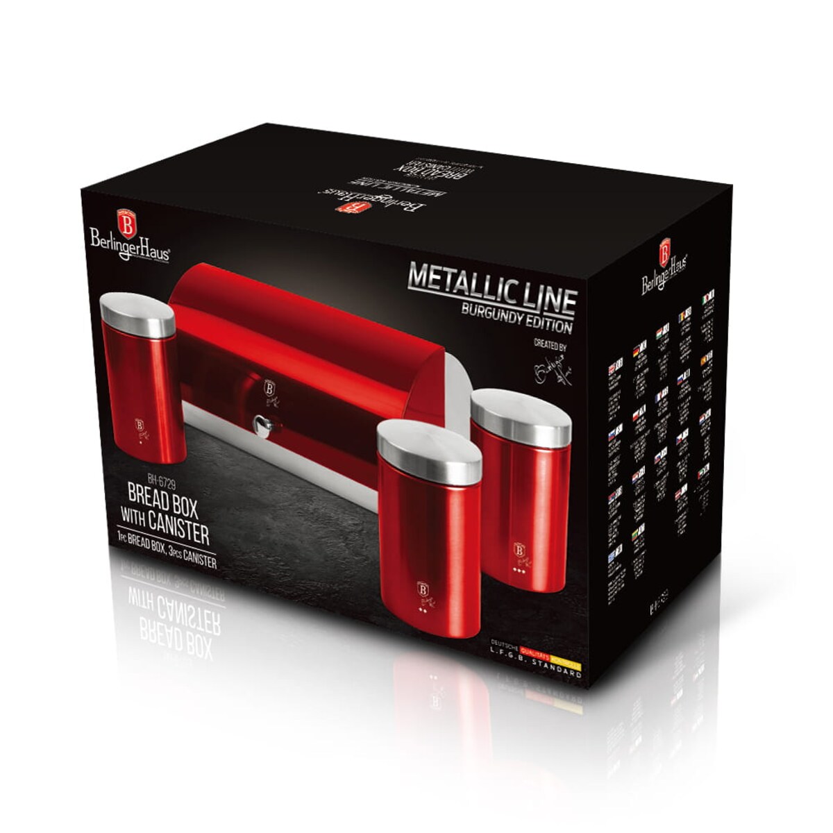 Zestaw 3 pojemników i chlebak Metallic Line Burgundy Berlinger Haus BH-6729