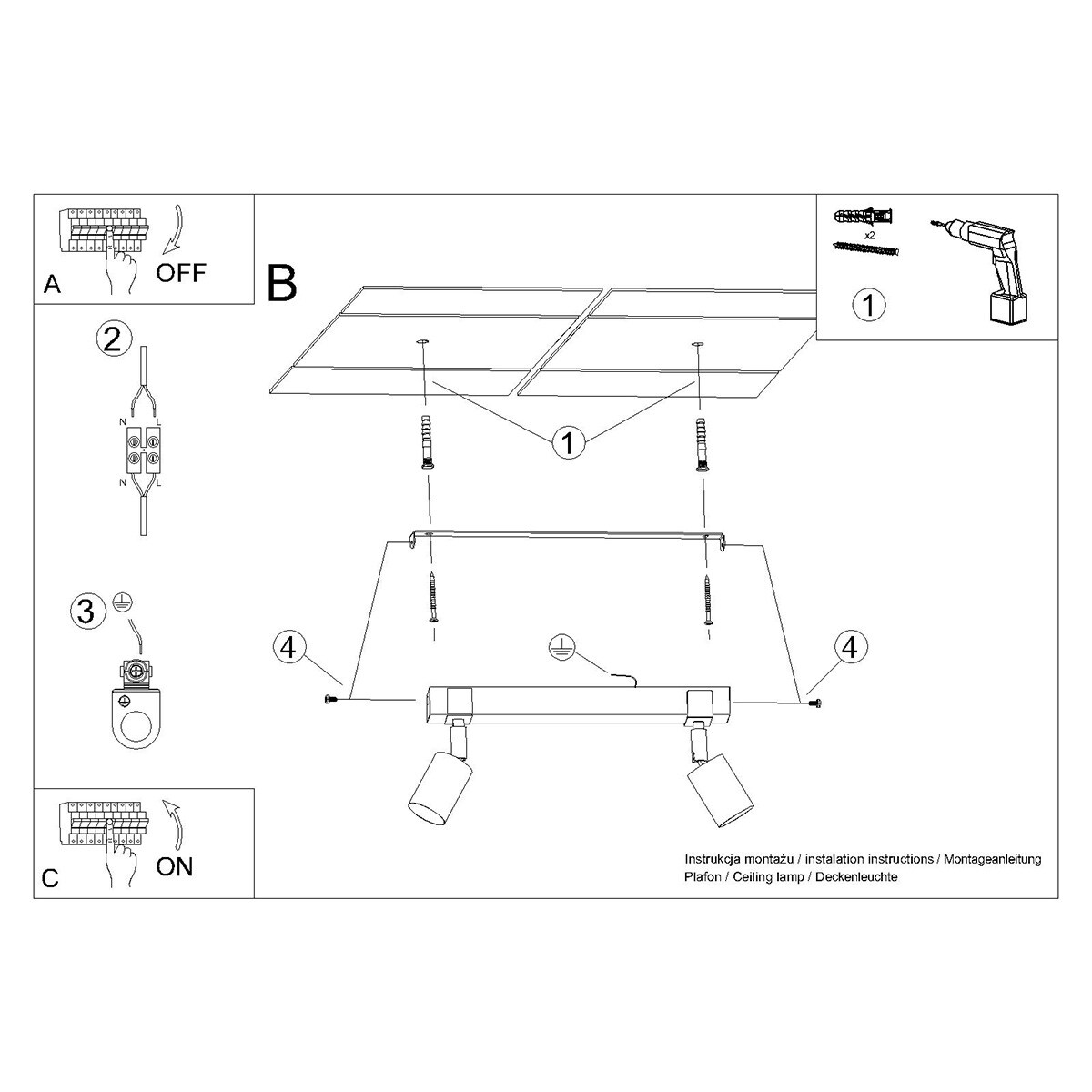 Plafon FAGER 2 czarny | home&you