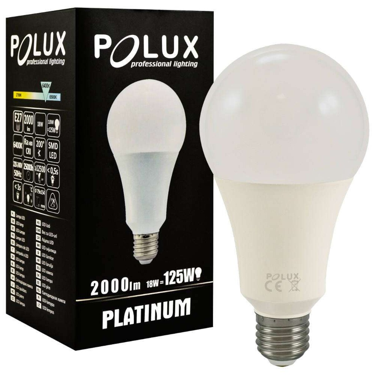 Żarówka PLATINUM 307309 Polux E27 A80 LED 20W 2000 lm 230V biała zimna ...