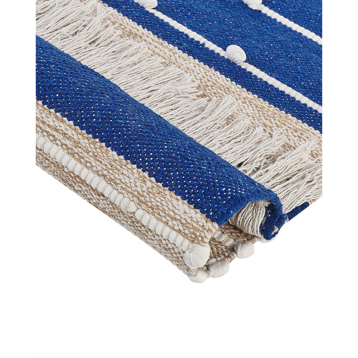 Dywan bawełniany ręcznie robiony 80 x 150 cm niebieski z beżowym Kondhali