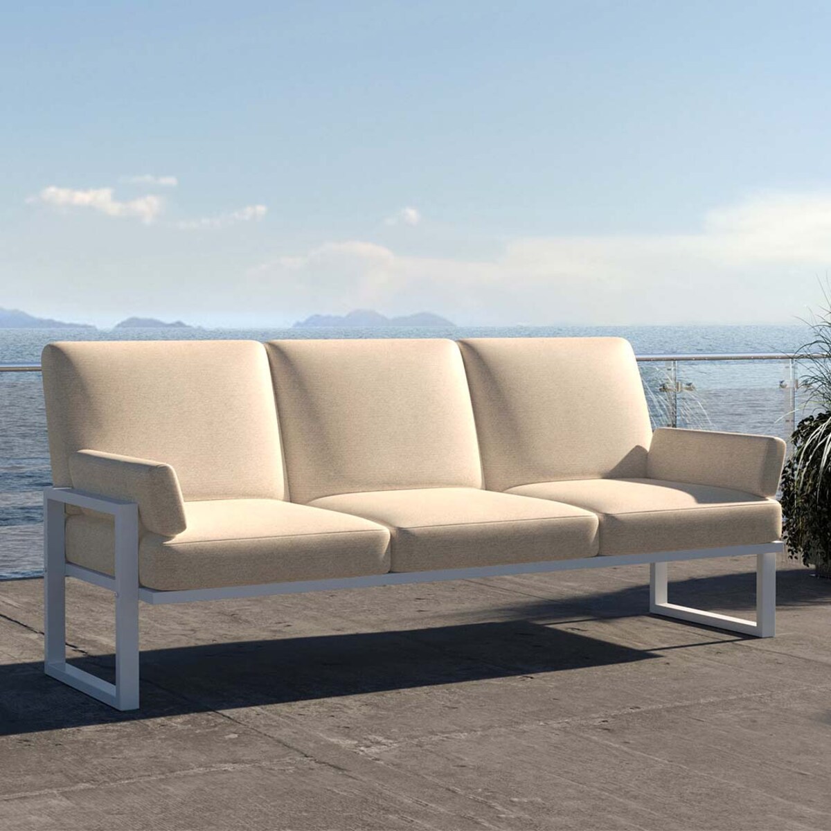 Canapé 3 places Soledo Beige clair - Cadre blanc | home&you