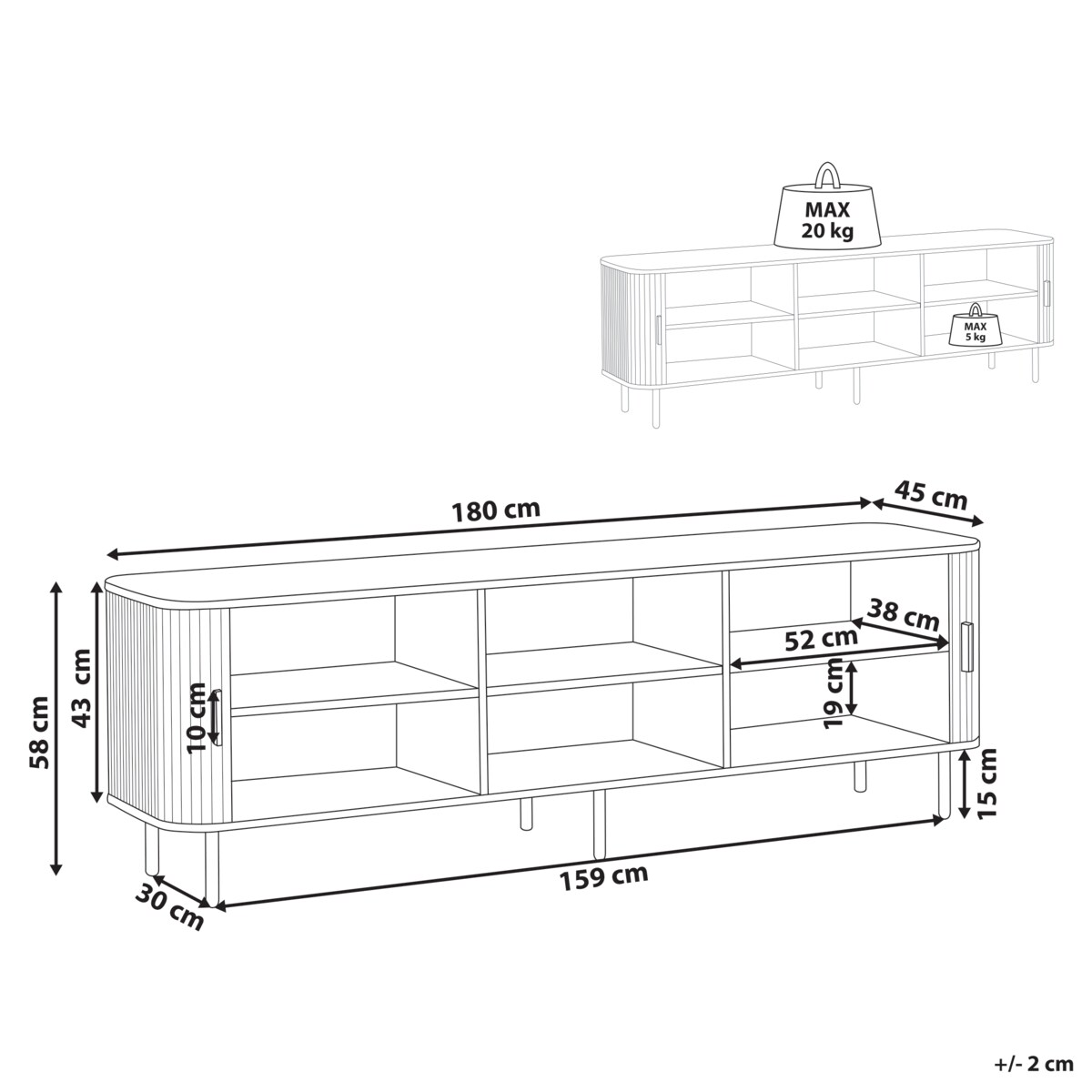 Szafka RTV retro drzwi przesuwne otwór na kable 180 cm płyta MDF ...