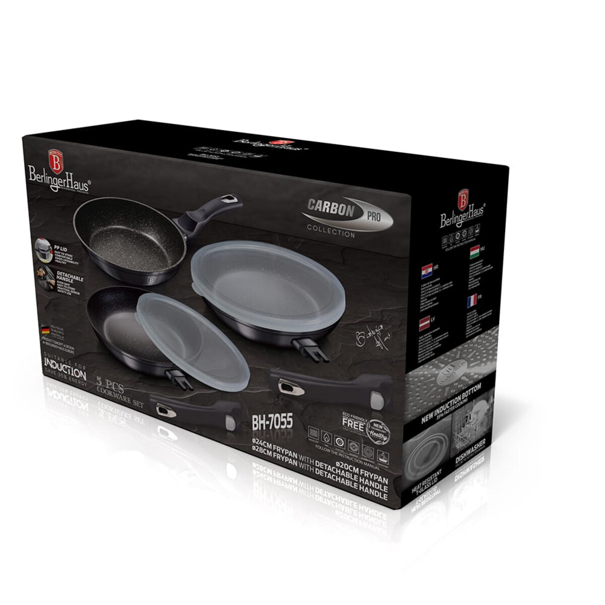 Zestaw 3 patelni z odłączaną rączką Metallic Line Carbon Pro Berlinger ...