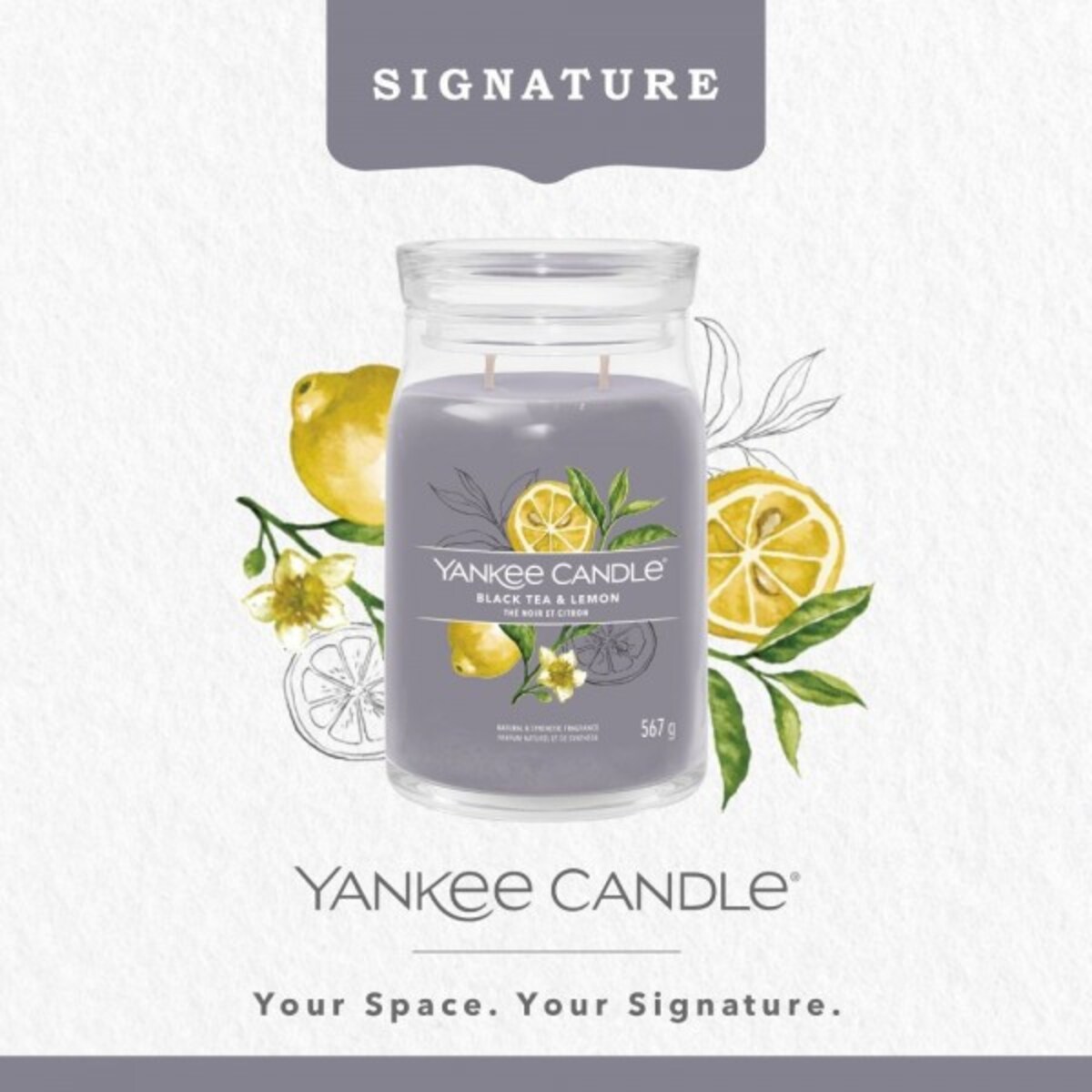 YC SIGNATURE – Świeca duża BLACK TEA & LEMON | home&you