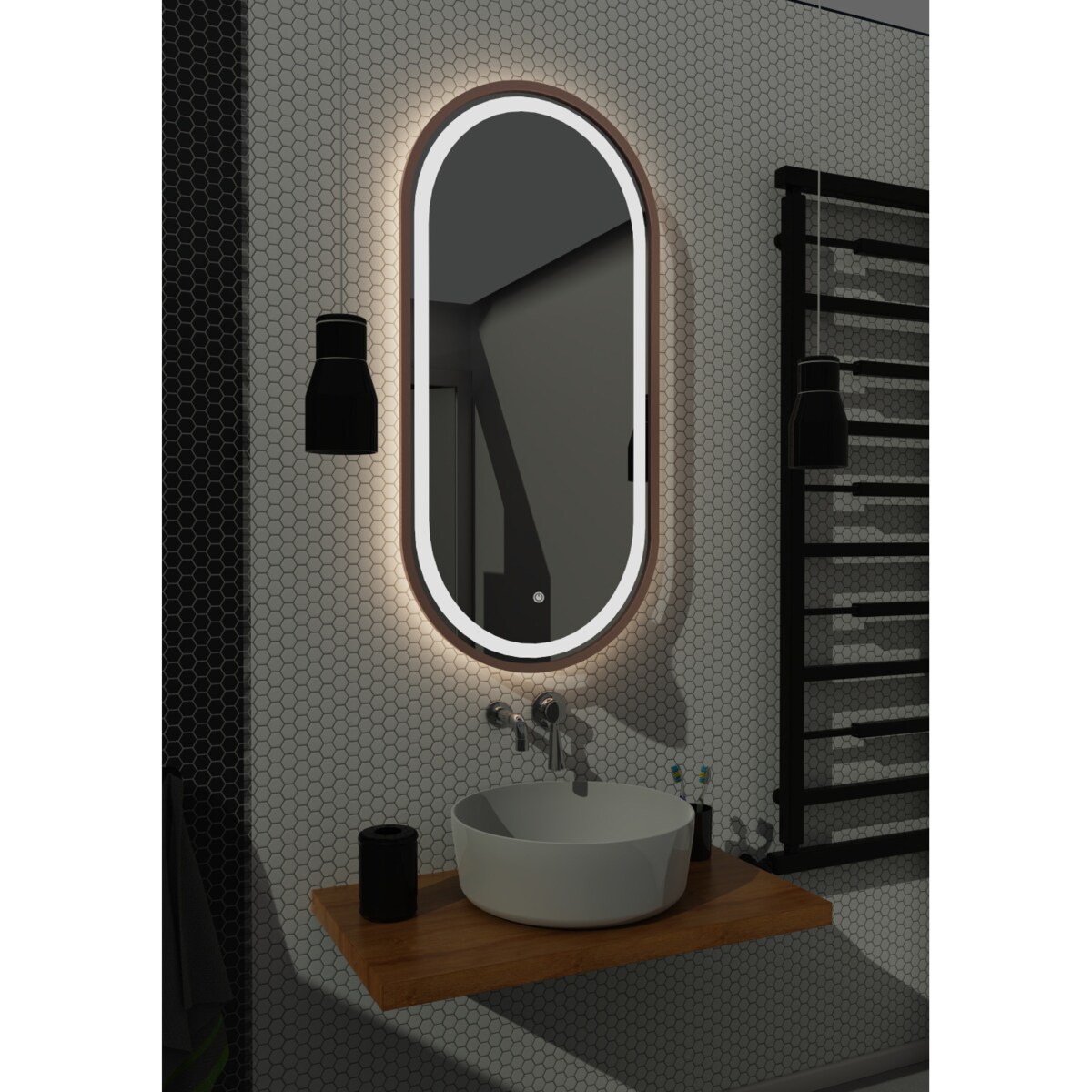 Lustro owalne LED z piaskowaniem i włącznikiem - miedziane - 40/75 cm ...