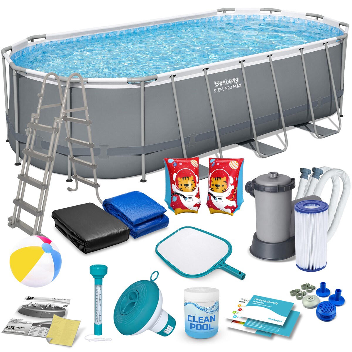 Basen ogrodowy stelażowy 549x274x122cm Bestway zestaw 17w1