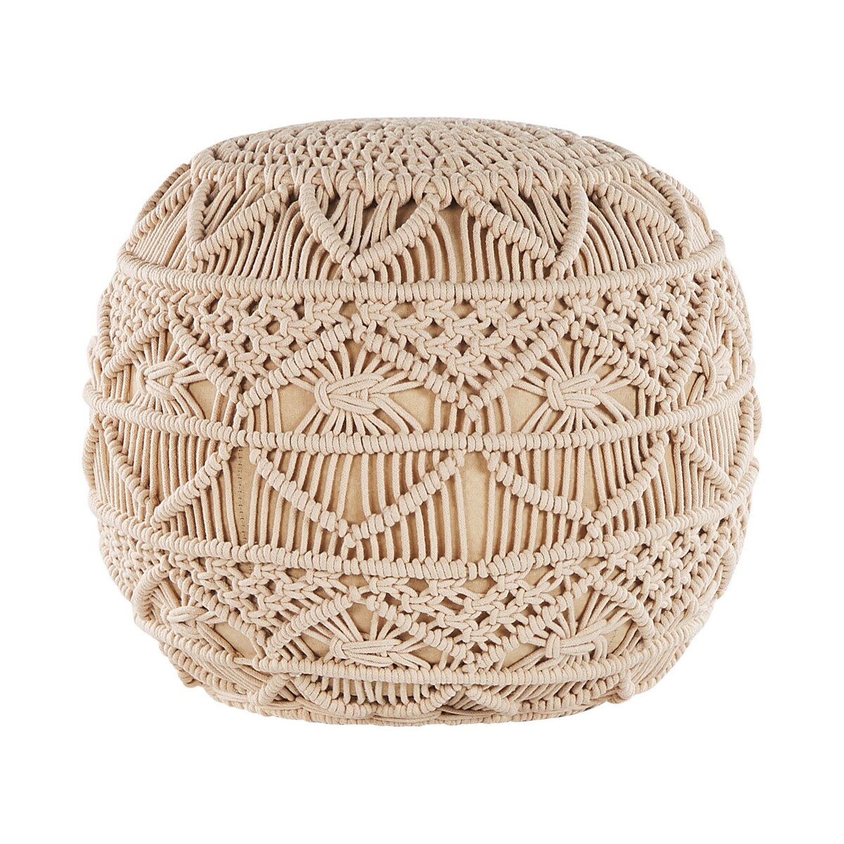 Okrągły dziergany puf boho otoman bawełna beżowy 40 x 40 cm Kayseri
