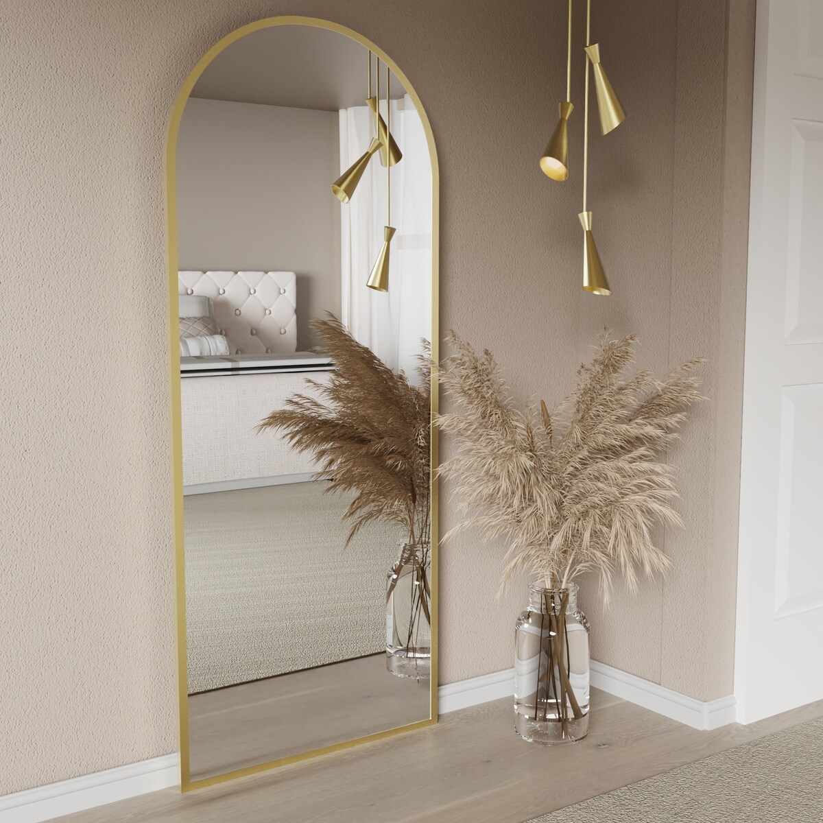 Lustro złote w metalowej ramie półowalne 170x70 cm | home&you