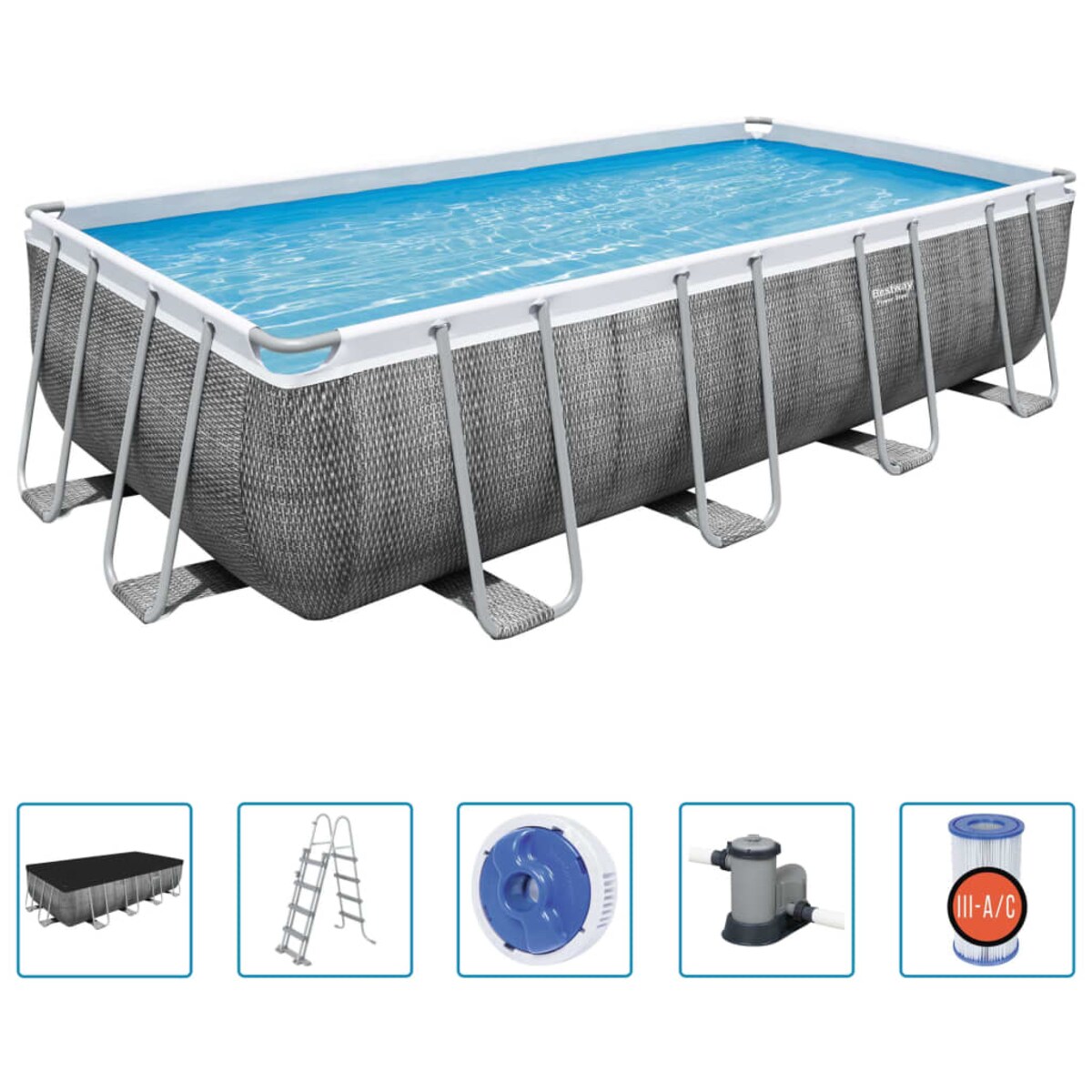 Bestway Basen Power Steel z akcesoriami, prostokątny, 549x274x122 cm ...