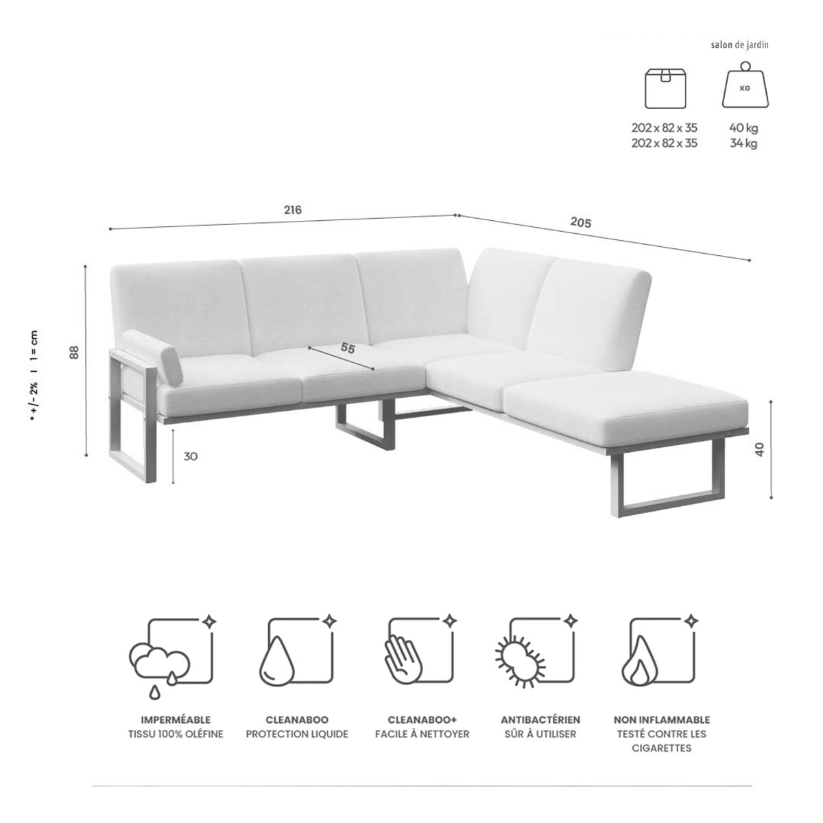 Soledo Canapé panoramique Beige clair - Cadre blanc | home&you
