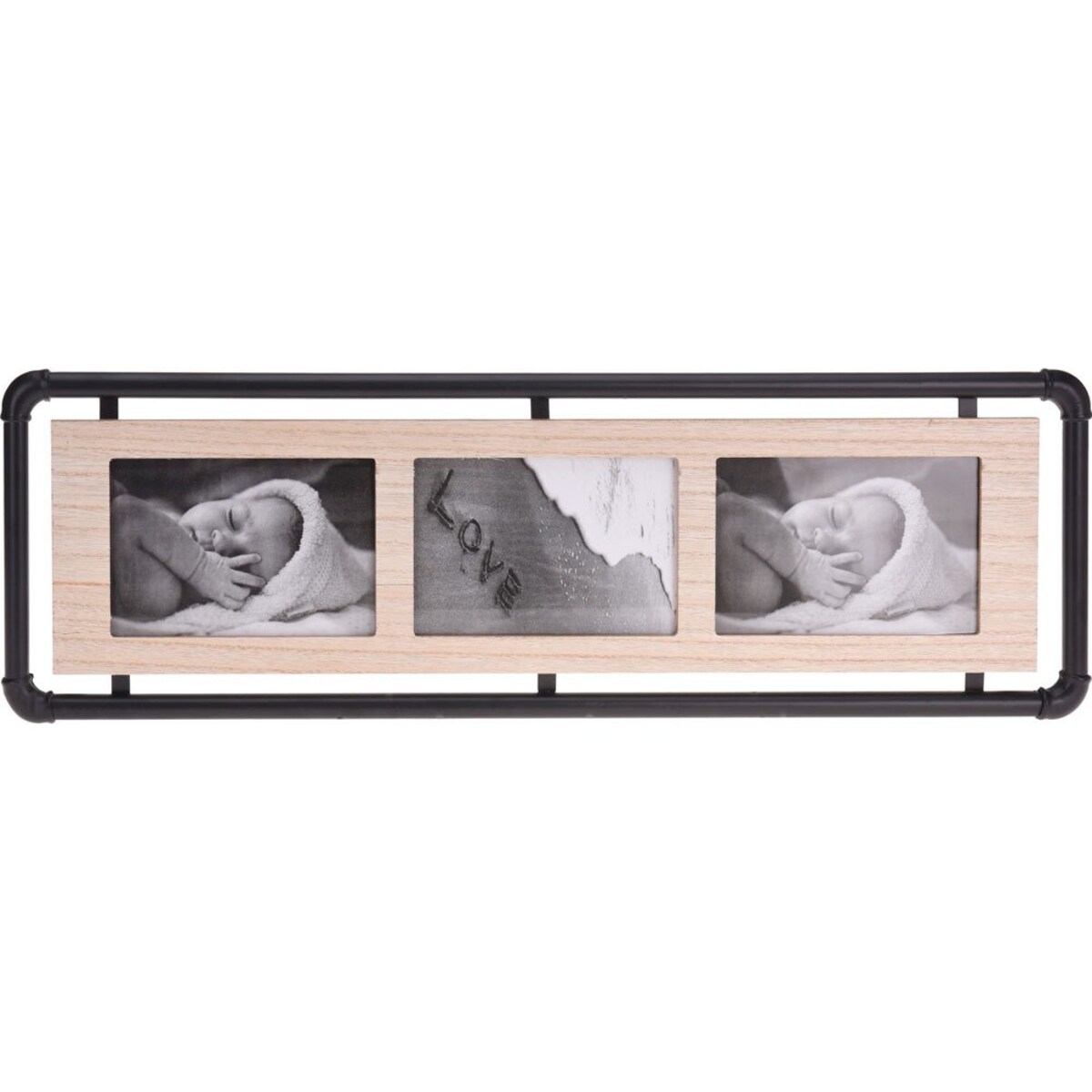 Multirama na 3 zdjęcia, 57 x 18 cm, drewniana z metalową ramką | home&you