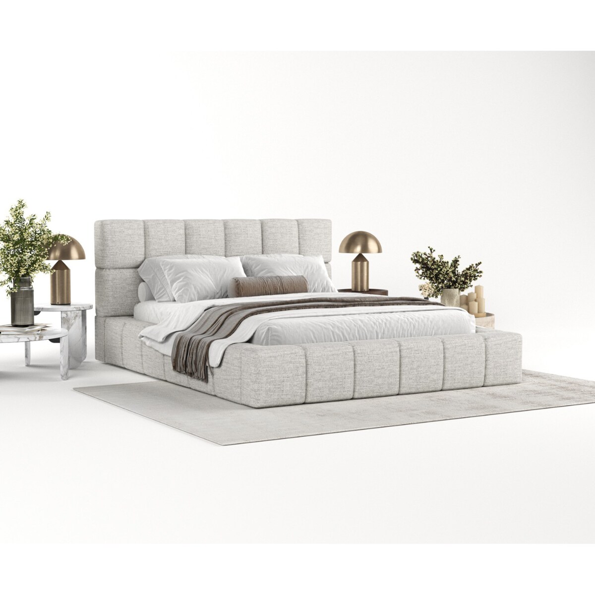Łóżko tapicerowane PAROS 160x200 z pojemnikiem, Jasny Szary, tkanina ...