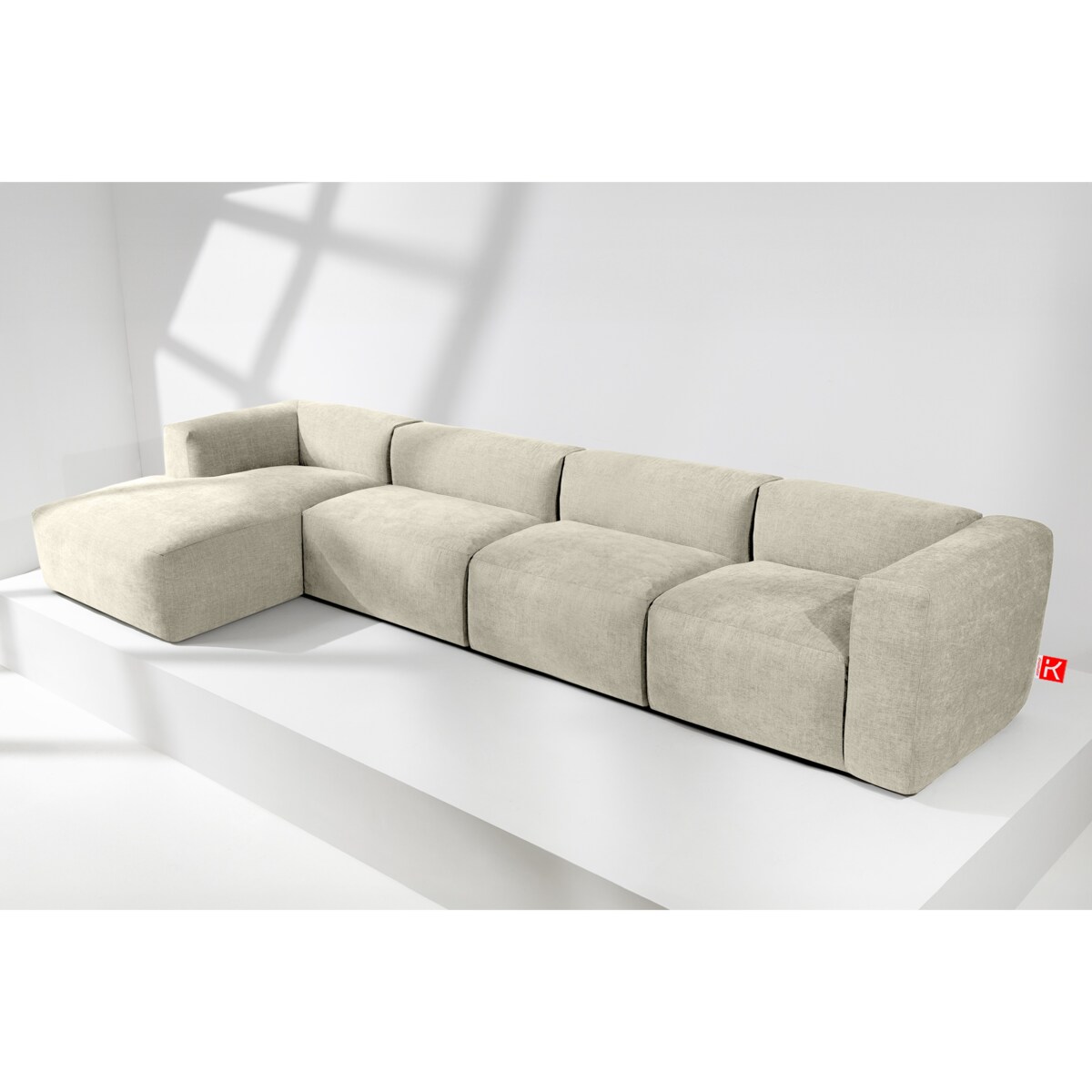 KONSIMO BUFFO Sofa narożna lewa 6-osobowa z wyjątkowo miękkim siedziskiem, kolor ecru