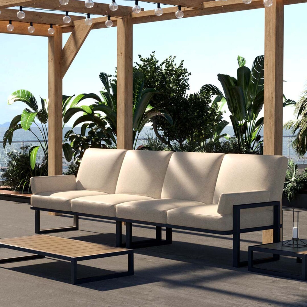 Canapé 4 places Soledo Beige clair - Cadre blanc | home&you