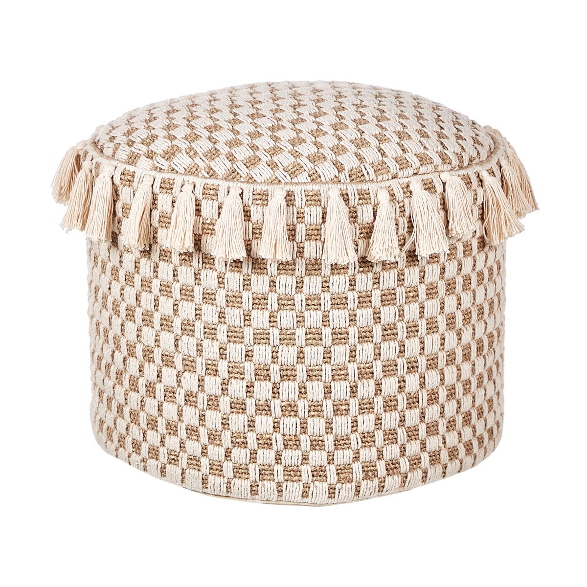 Boho okrągły puf otomana 50 cm trawa morska bawełna naturalny beżowy Pirak