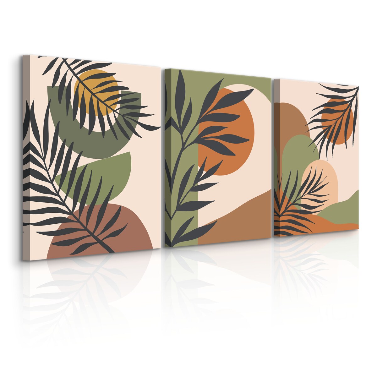 OBRAZY NA ŚCIANĘ SET ABSTRAKCJA LIŚCIE PALMOWE NATURA STYL BOHO 90x40cm ...