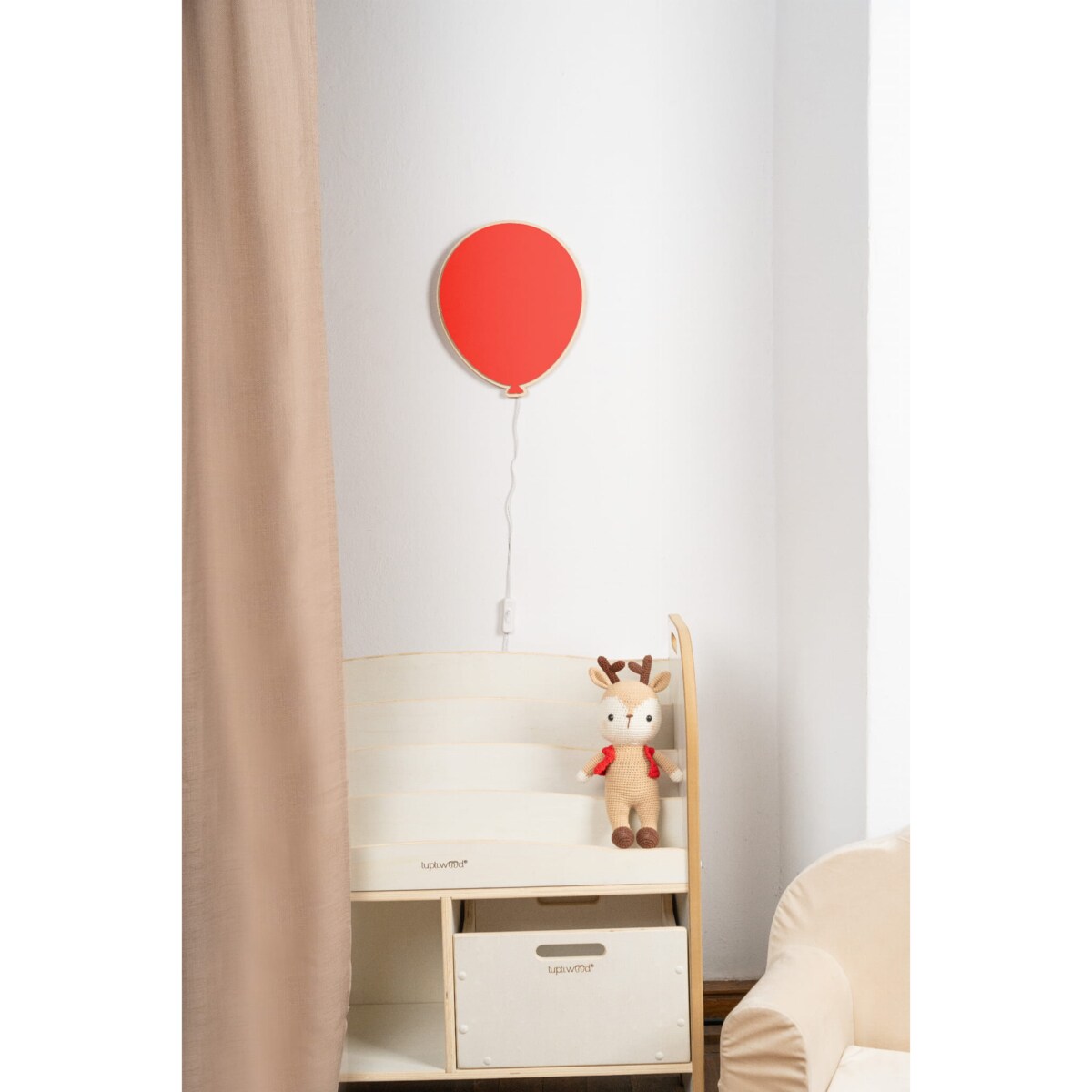 Drewniana lampka BALONIK do pokoju dziecięcego - czerwony | home&you