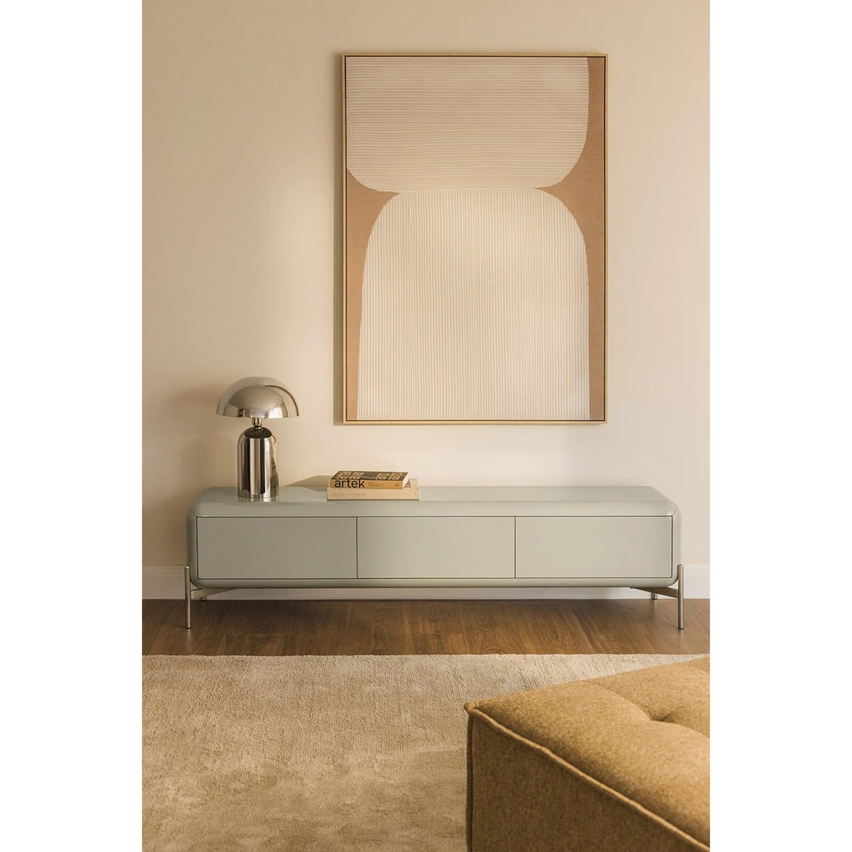 Komoda RTV z MDF błyszcząca Alazne 180x40 cm miętowa | home&you