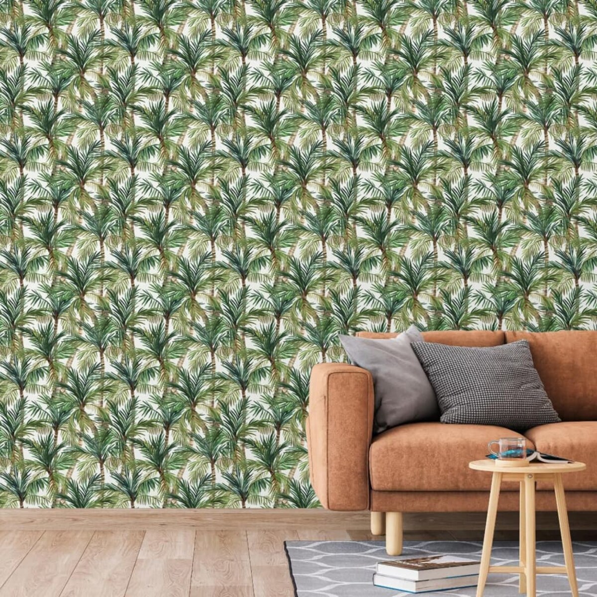 DUTCH WALLCOVERINGS Tapeta Palm Trees, zielono-biała