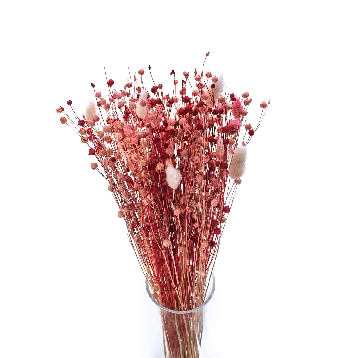 Zestaw suszonych kwiatów do wazonu Red roz. S - len, phalaris, lagurus ...