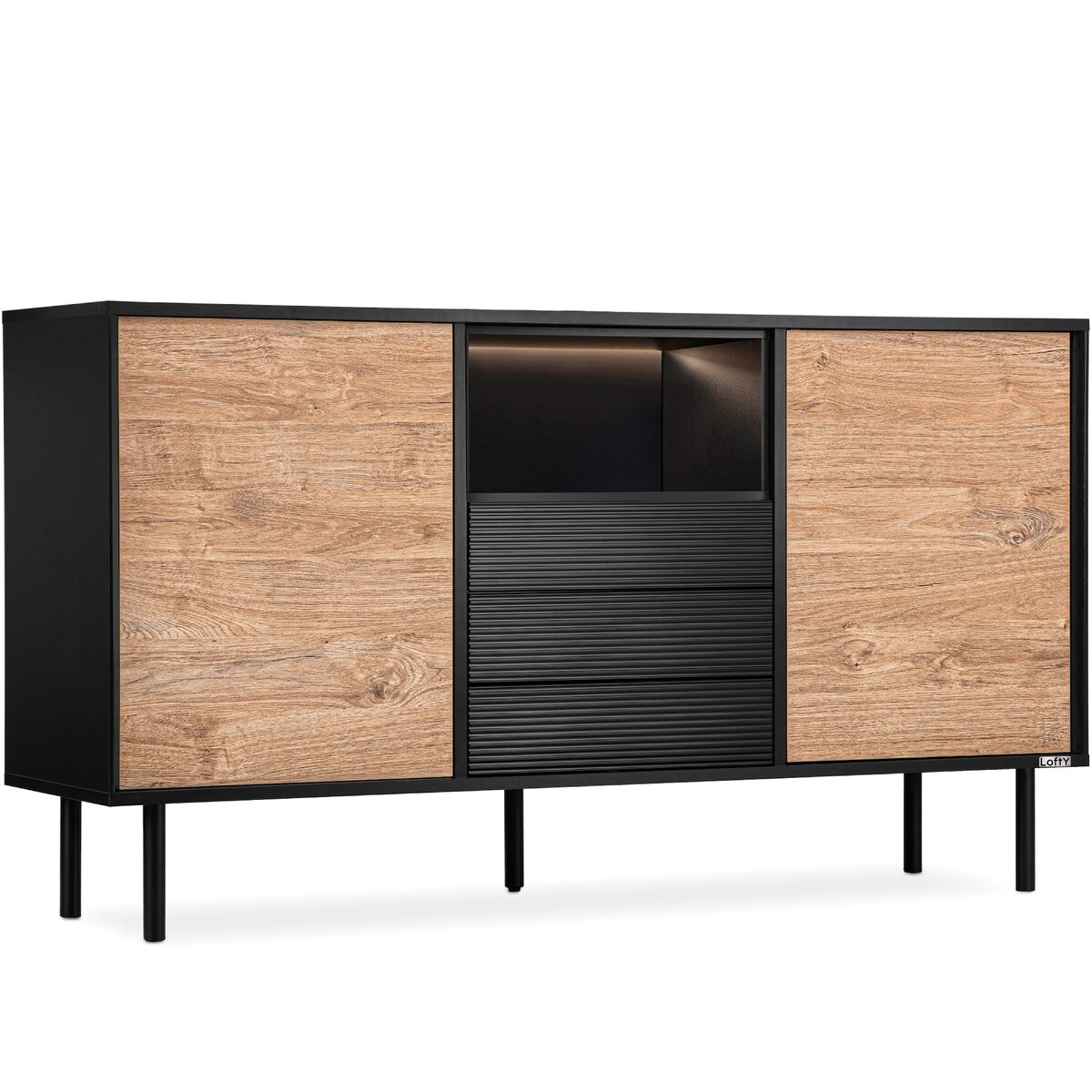 Komoda w stylu loft z szufladami i szafkami