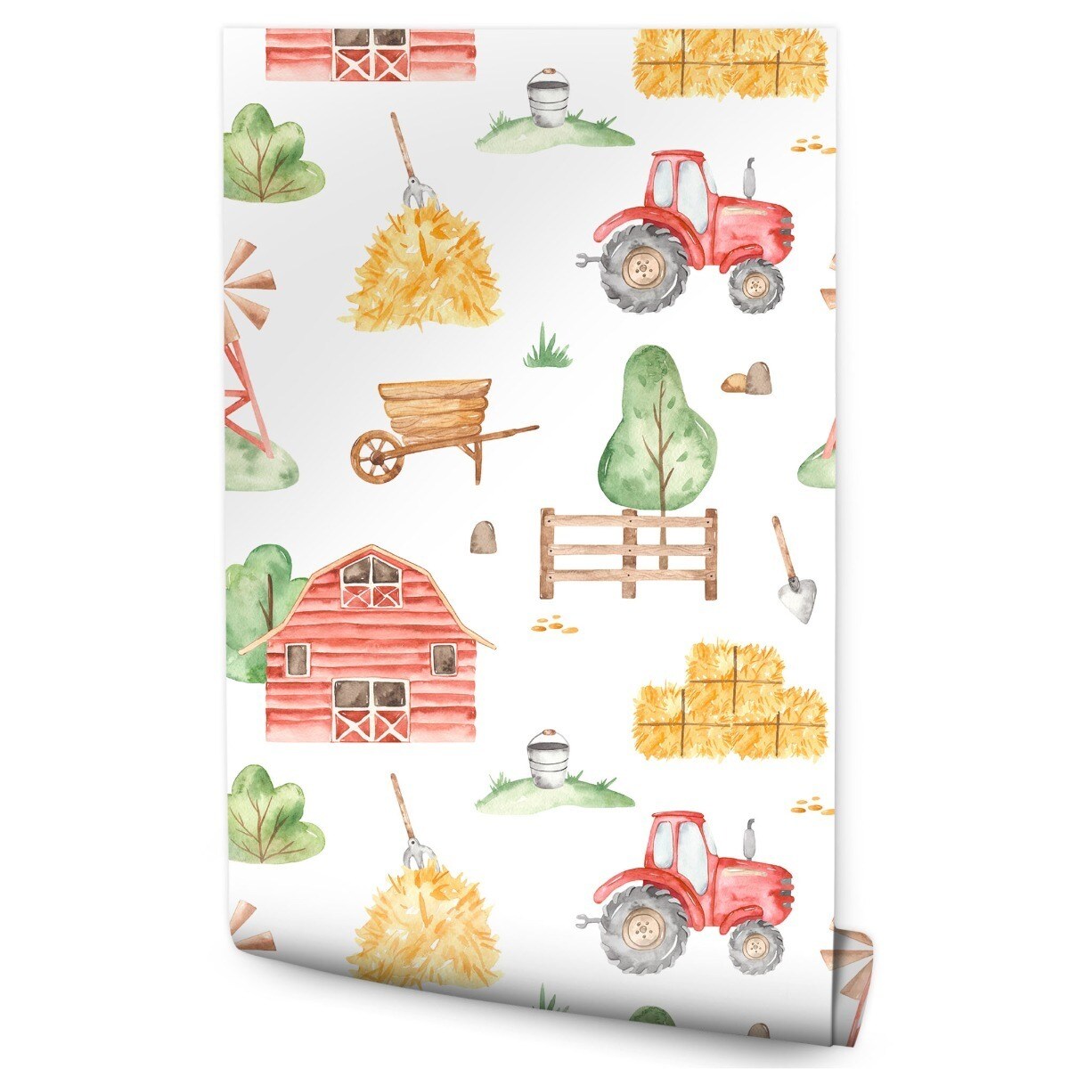 Tapeta Dla Dzieci FARMA Traktory Akwarela | home&you