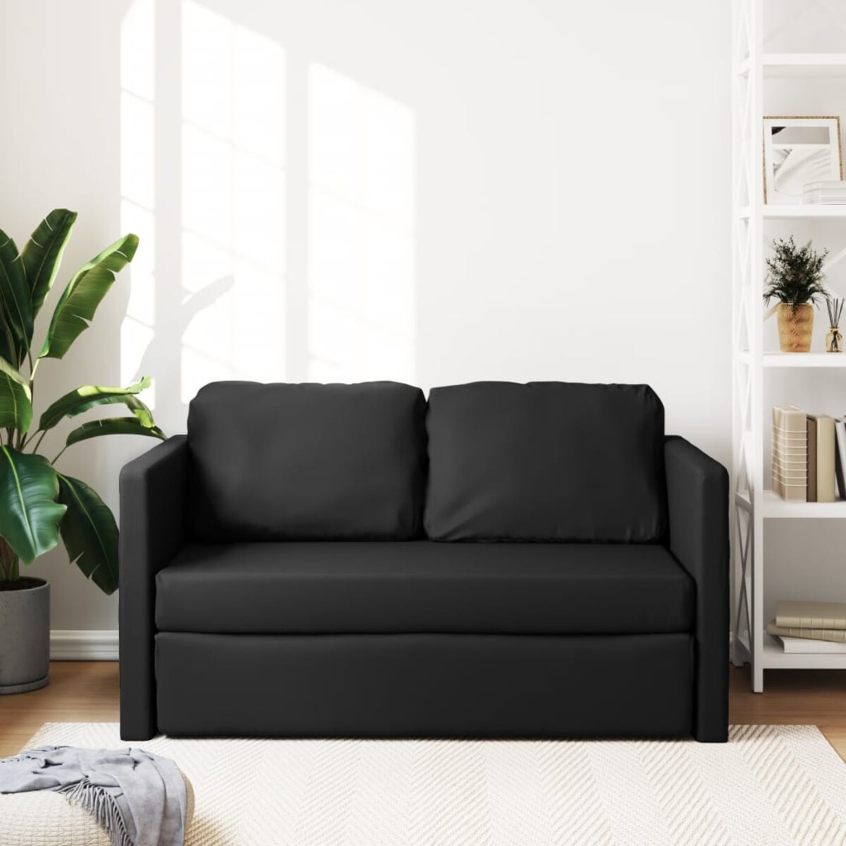 vidaXL Sofa podłogowa 2-w-1, czarna, 112x174x55 cm, sztuczna skóra ...