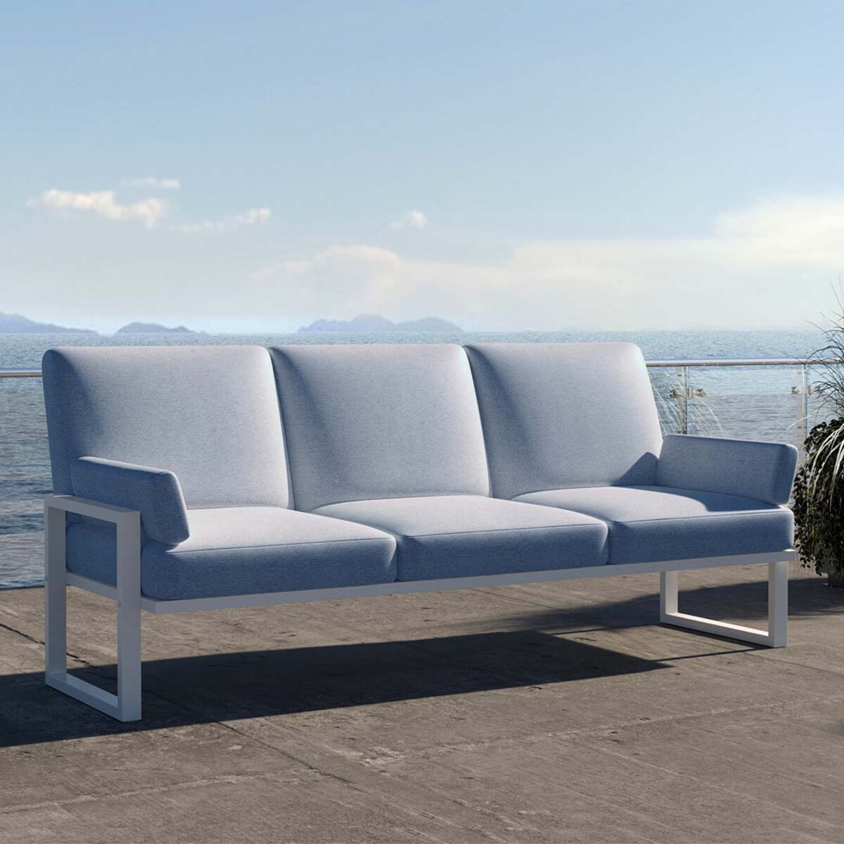 Canapé 3 places Soledo Bleu clair - Cadre blanc | home&you
